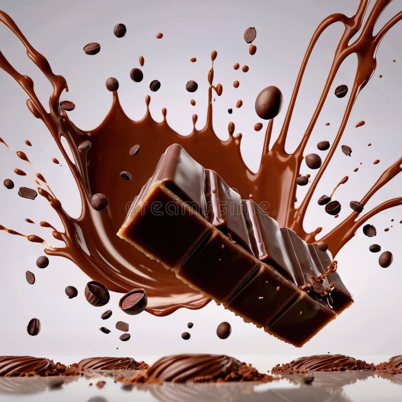 Chunks of Luxury Dark Chocolate, with Dynamic Melted Splash Effect ...