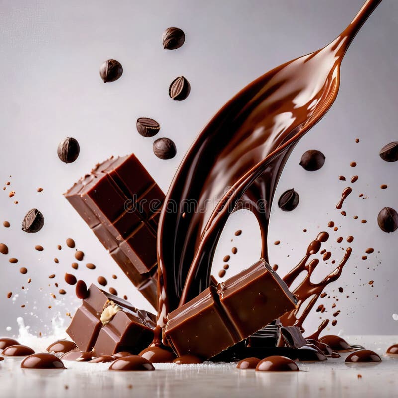 Chunks of Luxury Dark Chocolate, with Dynamic Melted Splash Effect ...