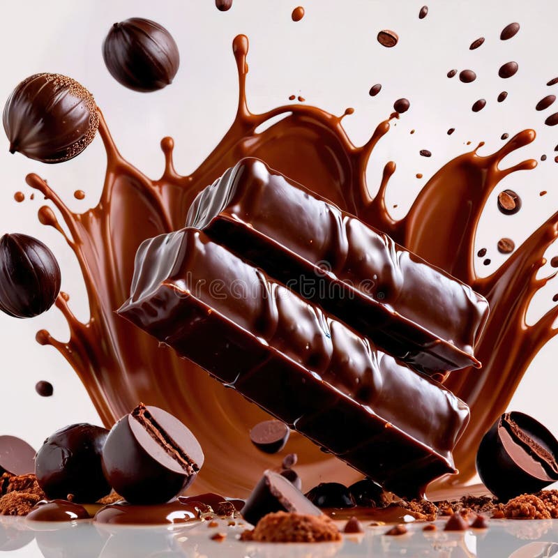 Chunks of Luxury Dark Chocolate, with Dynamic Melted Splash Effect ...