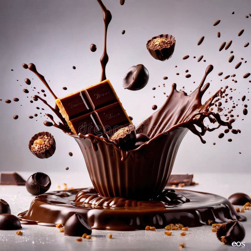 Chunks of Luxury Dark Chocolate, with Dynamic Melted Splash Effect ...