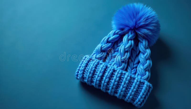 Chunky Cable Knit Blue Hat, Large Pom Pom Detail , Cable Knit, Pom ...