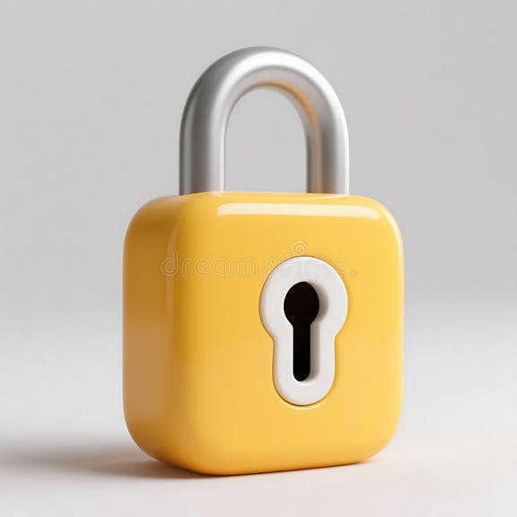A Chunky, Glossy 3D Yellow Lock with White Keyhole, Dotted Base, and ...