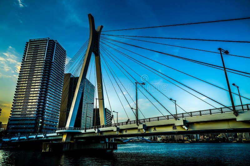 Chuo Bridge and dusk stock photo. Image of sunrise, tokyo - 349238958