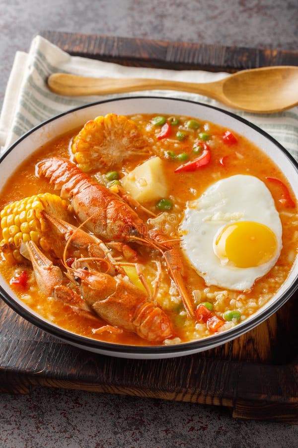 Chupe De Camarones Peruvian Shrimp Chowder Close-up on a Bowl. Vertical ...