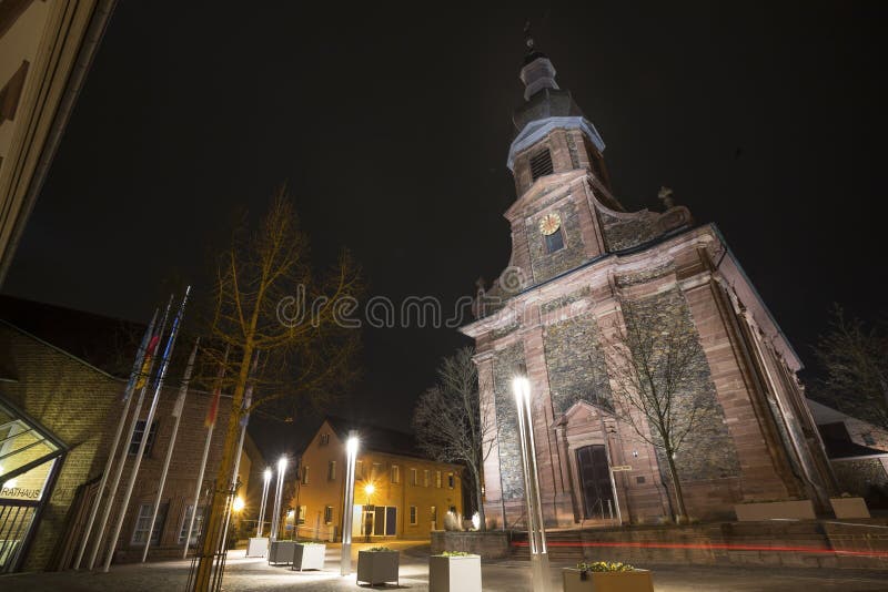 Church in Alzenau Germany at Night Stock Image - Image of church ...