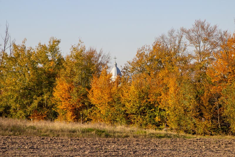 Church in Autumn,between the Autumn Trees of the Dome of the Church ...