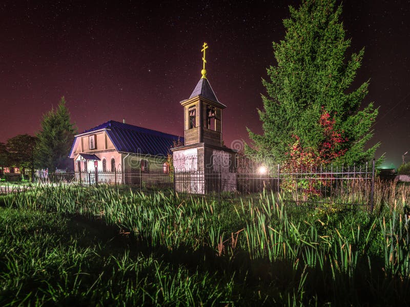 The Church on the Background of the Starry Sky. Stock Photo - Image of ...