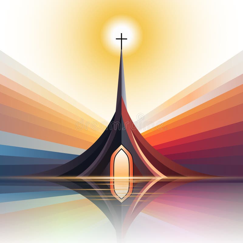 Church on the Background of the Sun and Waves. Vector Illustration ...