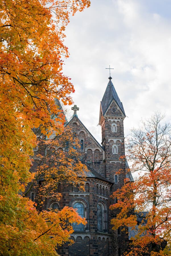 Church in fall trees stock photo. Image of fall, trees - 103658718