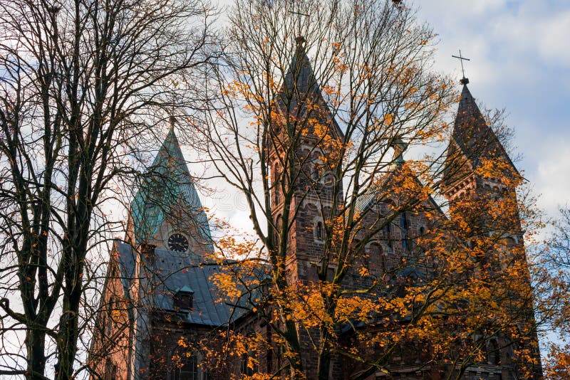 Church in fall trees stock photo. Image of trees, orange - 103658892