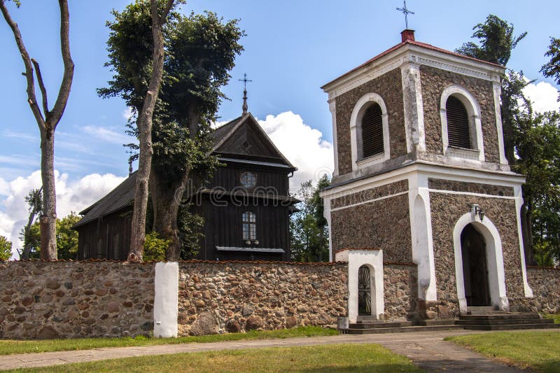 Church and a Belfry in Kalinowka Koscielna Stock Image - Image of tree ...