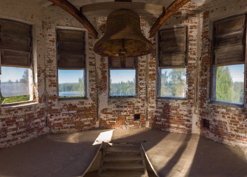 Church Bell. Inside the Old Bell Tower. Abandoned Belfry. Black and ...