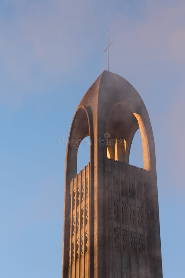 Church Bell Tower, Morning Fog Stock Image - Image of religion ...