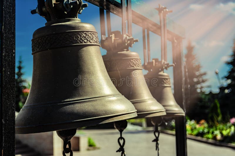 Church bells in the rays stock image. Image of decoration - 131680505