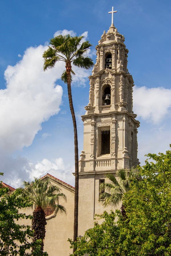 Church Belltower in Riverside, CA Stock Image - Image of spanish ...