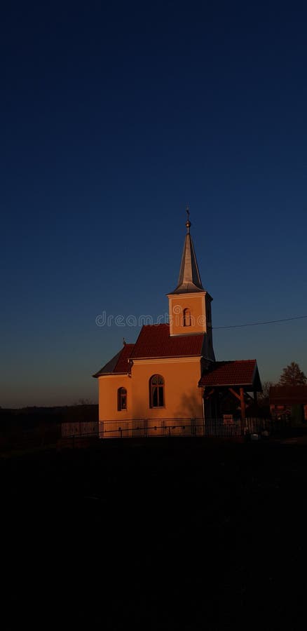 Church Building Facade in Evening Stock Photo - Image of travel ...