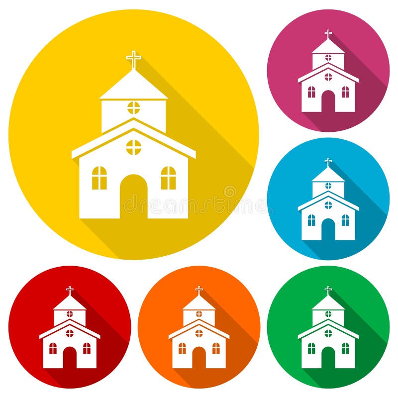 Church Building Icons Set with Long Shadow Stock Vector - Illustration ...