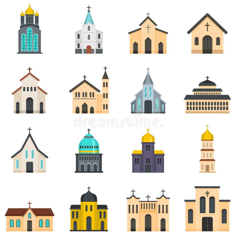 Church Building Icons Set Vector Isolated Stock Vector - Illustration ...