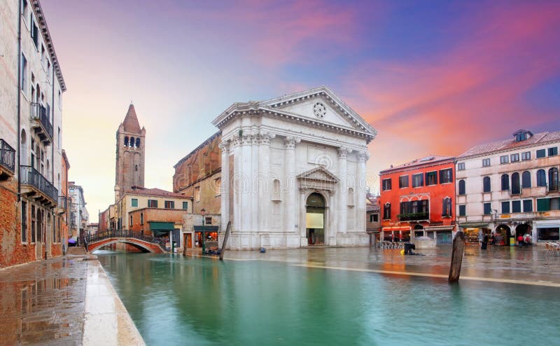 Church and Canal in Venice - Campo San Barnaba Stock Image - Image of ...