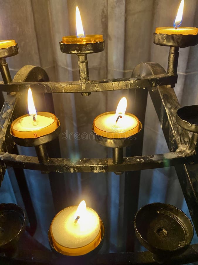 Church Candles in St Davids Cathedral. Candles on Metal Frame Stock ...