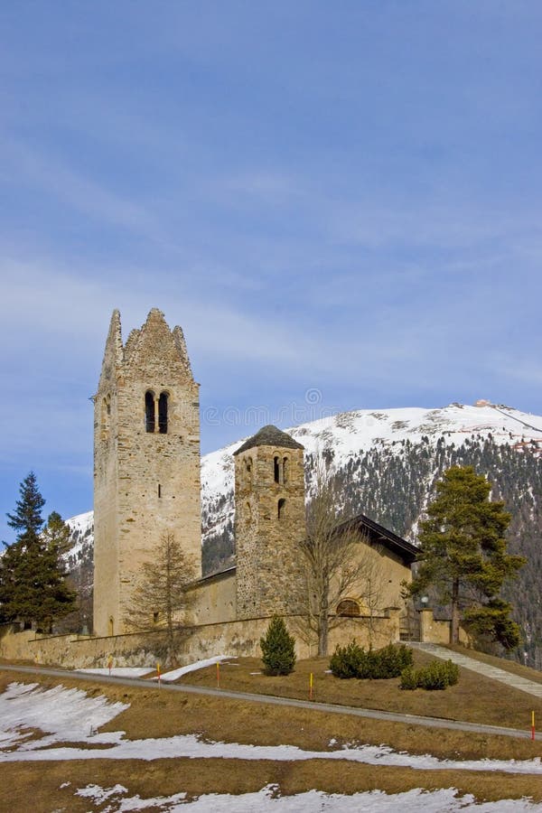 Church in Celerina stock photo. Image of tower, ruin - 15226374
