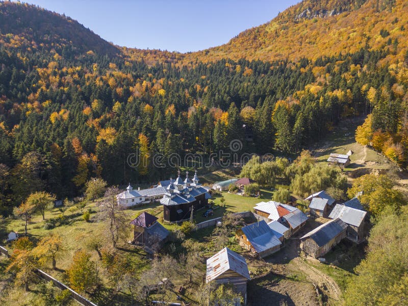 Aerial View of the Gavanu Orthodox Monastery in Buzaului Mountains ...