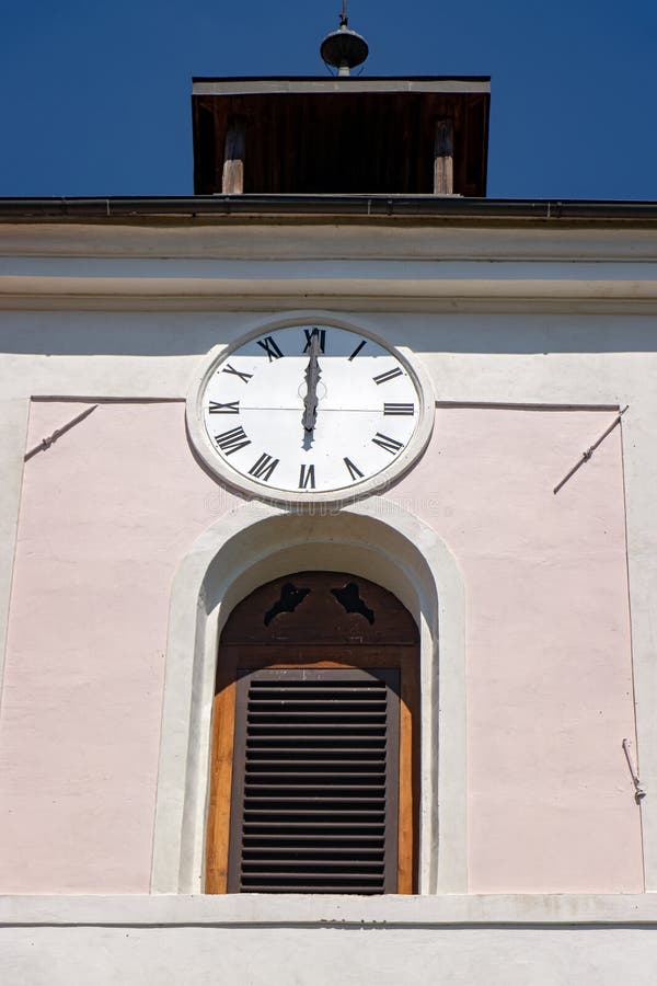The Church Clock Shows Exactly Twelve O Clock Stock Image - Image of ...