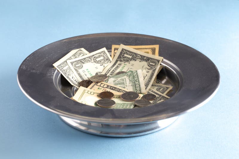 The Church Collection or Contribution in a Silver Tray Stock Image ...