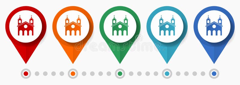 Church Concept Vector Icon Set, Flat Design Pointers, Infographic ...