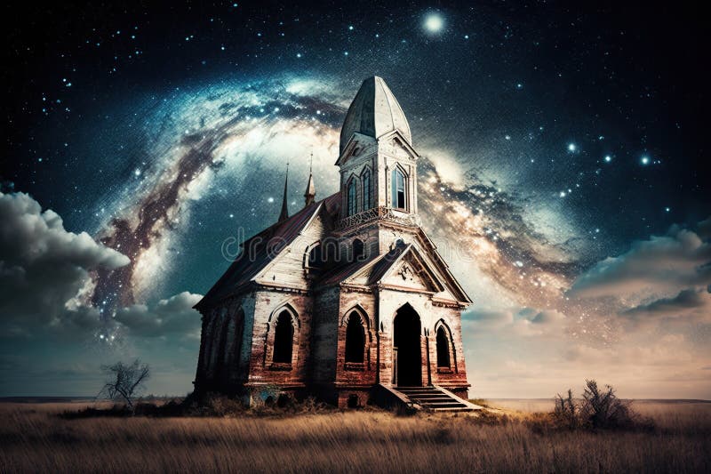 Church in Cosmos, Concept of Divine Connection, Created with Generative ...