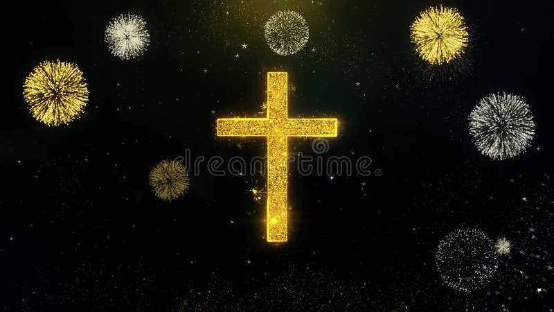 Church Cross Christianity Religion Icon on Gold Particles Fireworks ...