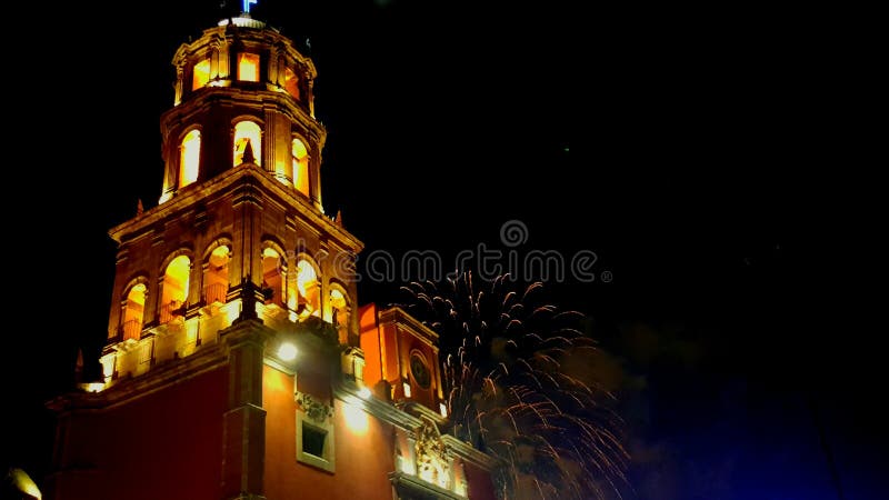 Church and festivities stock image. Image of church, fireworks - 93573043