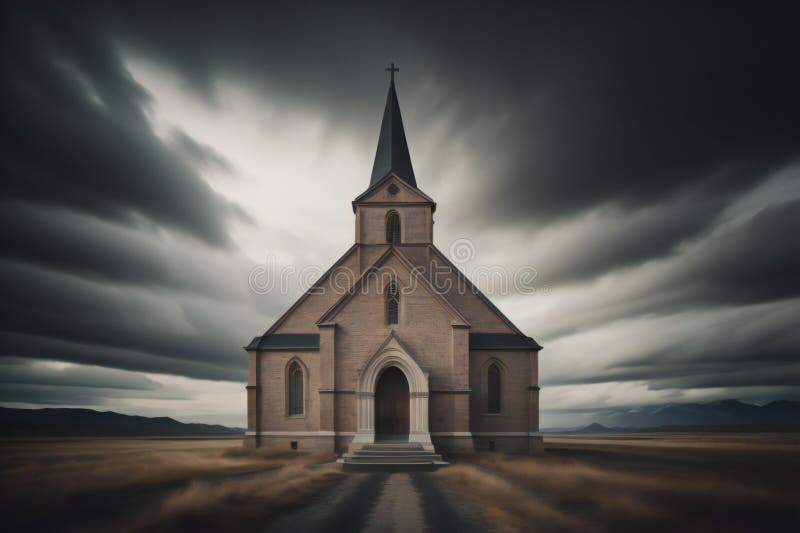 Church in the Field with a Dramatic Sky. Generative Ai Stock ...