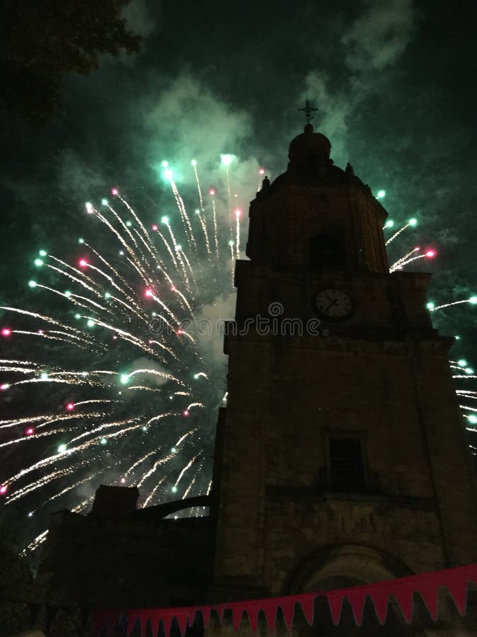 Church fireworks stock photo. Image of fireworks, night - 126628716