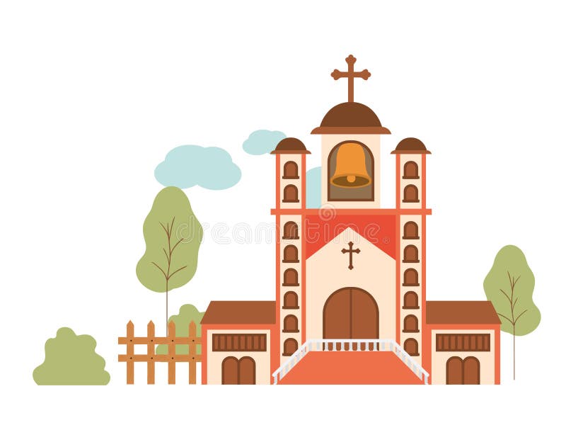 Church with Front View in Landscape Stock Vector - Illustration of home ...