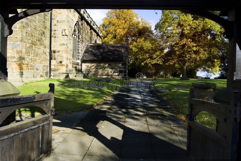 Through church gates stock image. Image of church, trees - 11749297