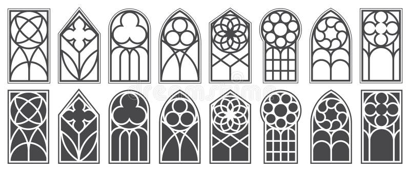 Church Gothic Window Frames. Stained Glass Cathedral Arches with ...