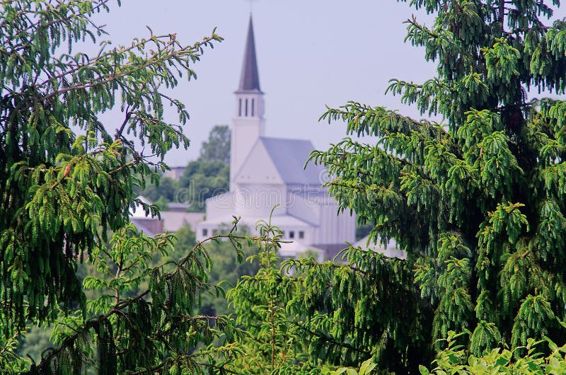 Church among green trees stock photo. Image of summer - 83740042