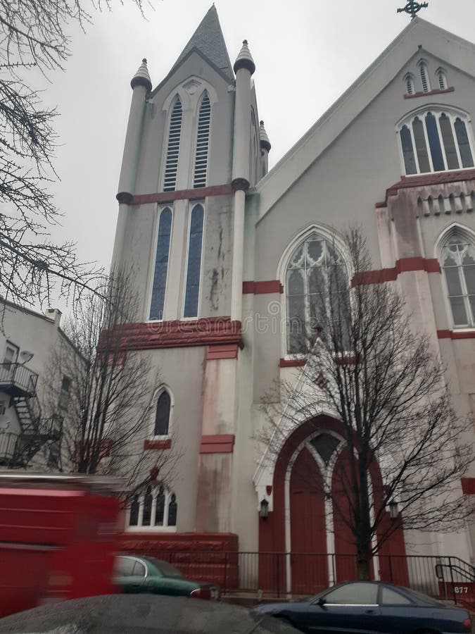 Church in Grey stock image. Image of steeple, doors - 173490831
