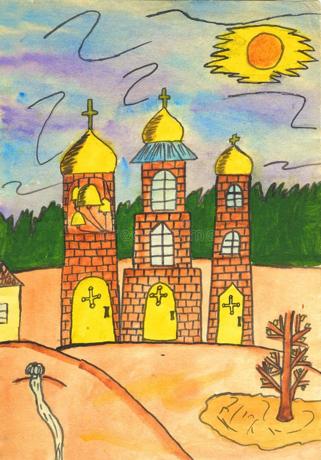Church, hand drawn paint. stock photo. Image of chapel - 21499864