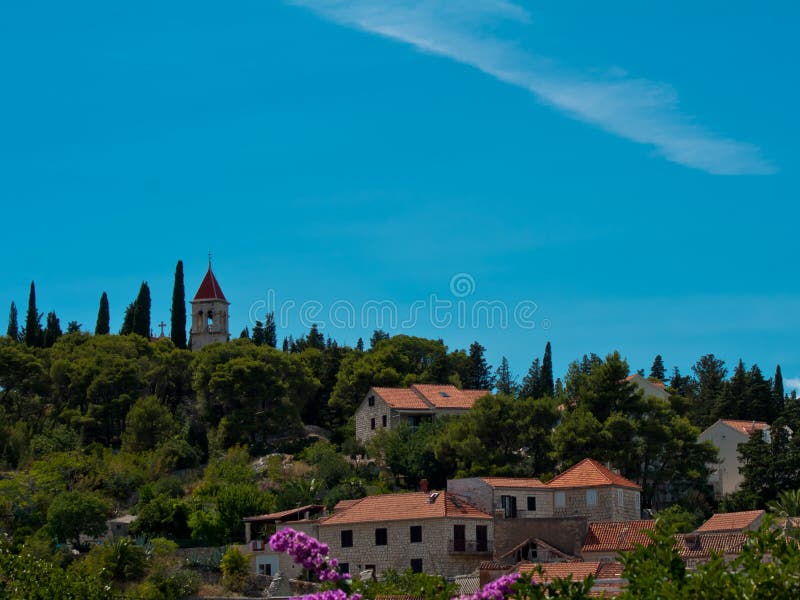 Church on hill stock photo. Image of church, view, tree - 20556424