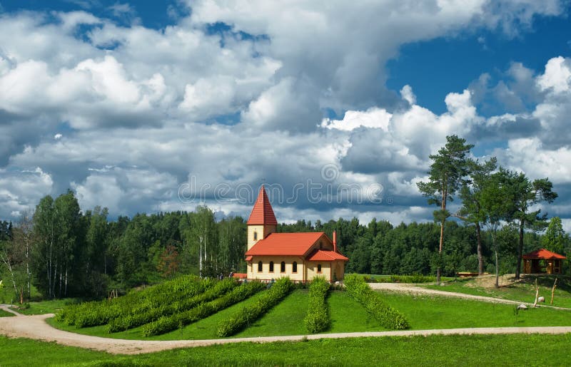 Church on the hill. stock photo. Image of yellow, trees - 36632486