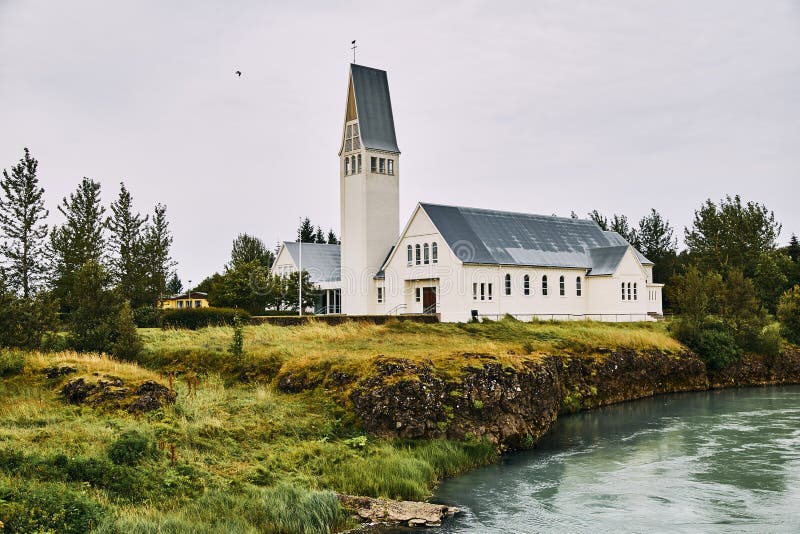 Church on the Lake. Iceland Stock Photo - Image of architecture ...