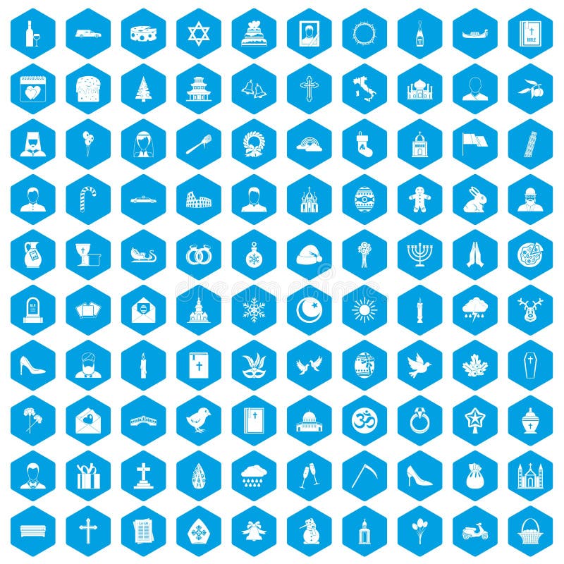 100 church icons set blue stock vector. Illustration of bible - 120592451