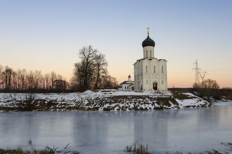 The Church of the Intercession on the Nerl Stock Image - Image of ...
