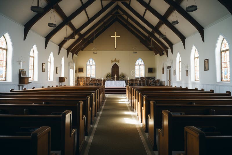 Church Interior with Columns and Benches. Generative AI Stock ...