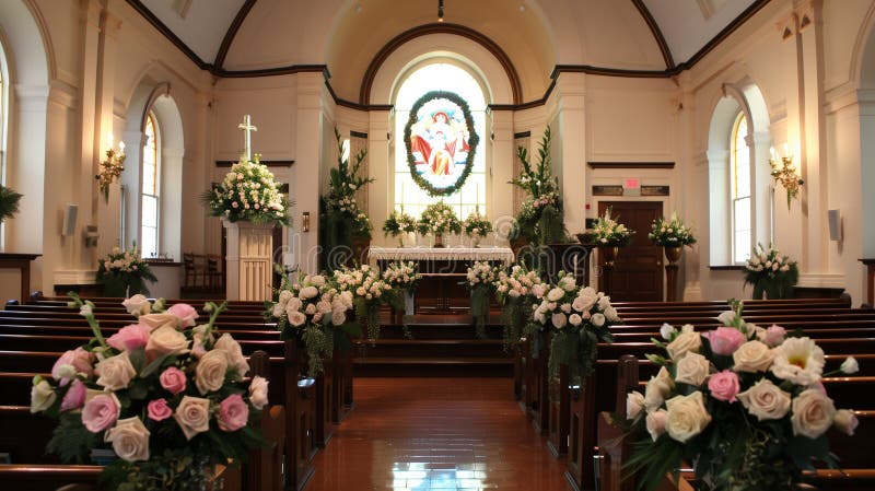 Interior View of a Church Decorated with White Flowers Stock ...