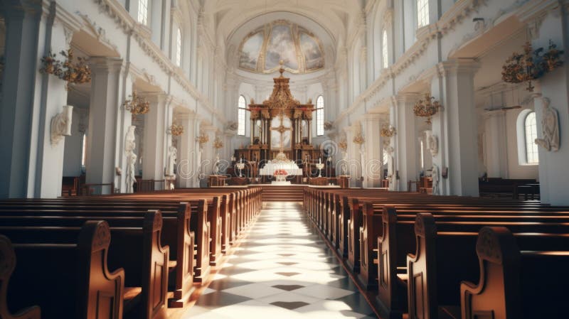 A Church Interior with Tall Windows, Suitable for Religious Themes ...