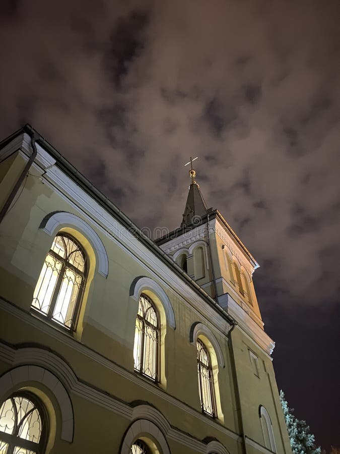 Church with Light in the Windows at Night Stock Photo - Image of famous ...