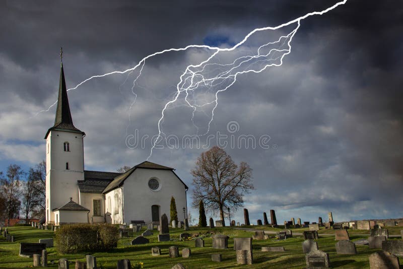 Church and Lightning stock photo. Image of religion, monestary - 48046442